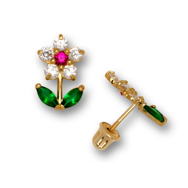14K Solid Gold Adorable Flower Shaped Studs | Flower Screw Back Studs ...