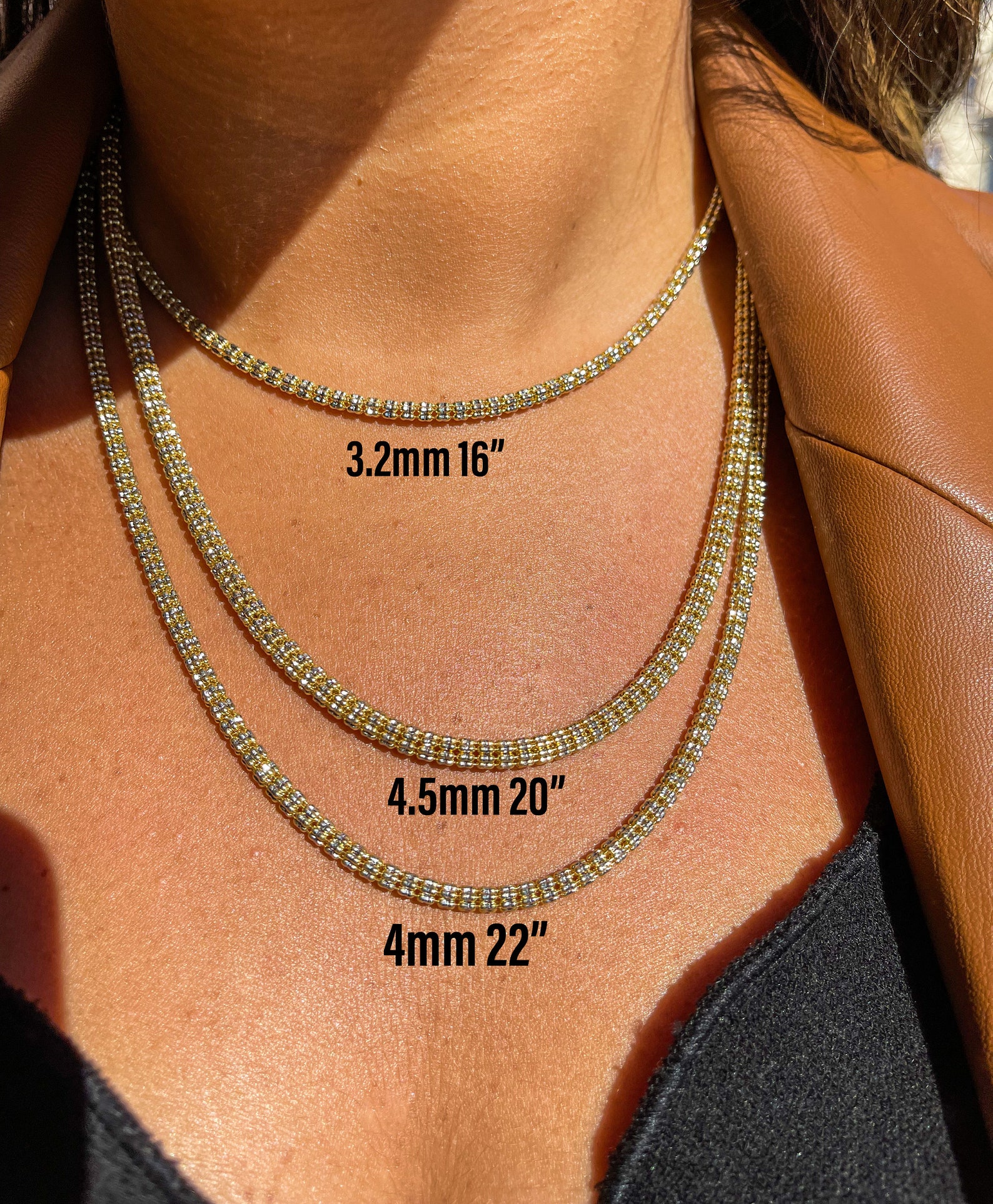 14K Gold Two Tone Ice Chain Diamond Cut 14K Ice Link Chain - Etsy