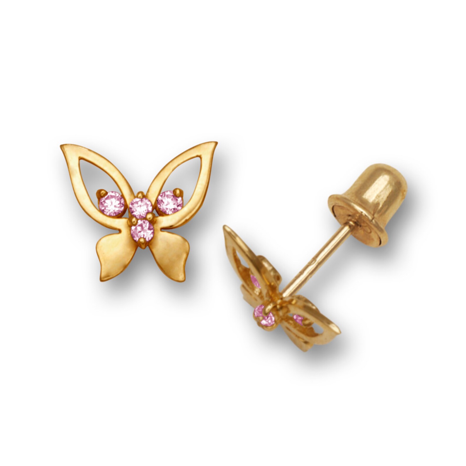 14K Pure Solid Yellow Gold Butterfly Shape Screw Back Studs Set With ...
