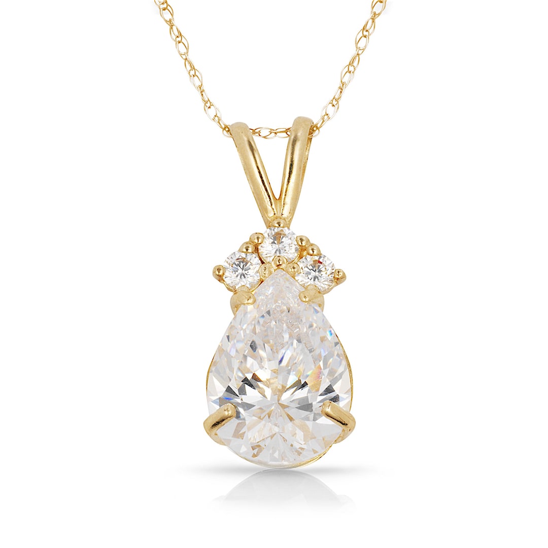 14K Solid Gold Fancy Pear Shaped Pendant | Pear Pendant Necklace | 14K ...