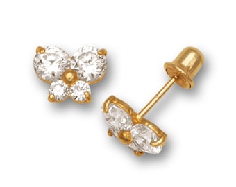 14K Solid Gold Butterfly Opal Studs Screw Back Girls Studs | Etsy