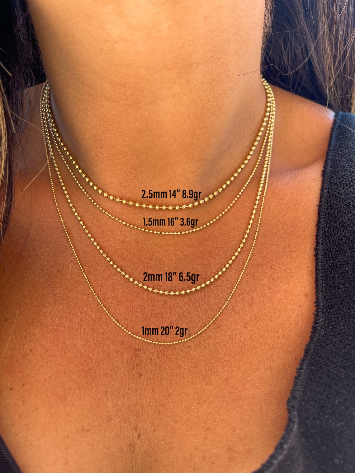 14K Solid Gold Ball Chain Ball Dainty Chain Gold Ball - Etsy