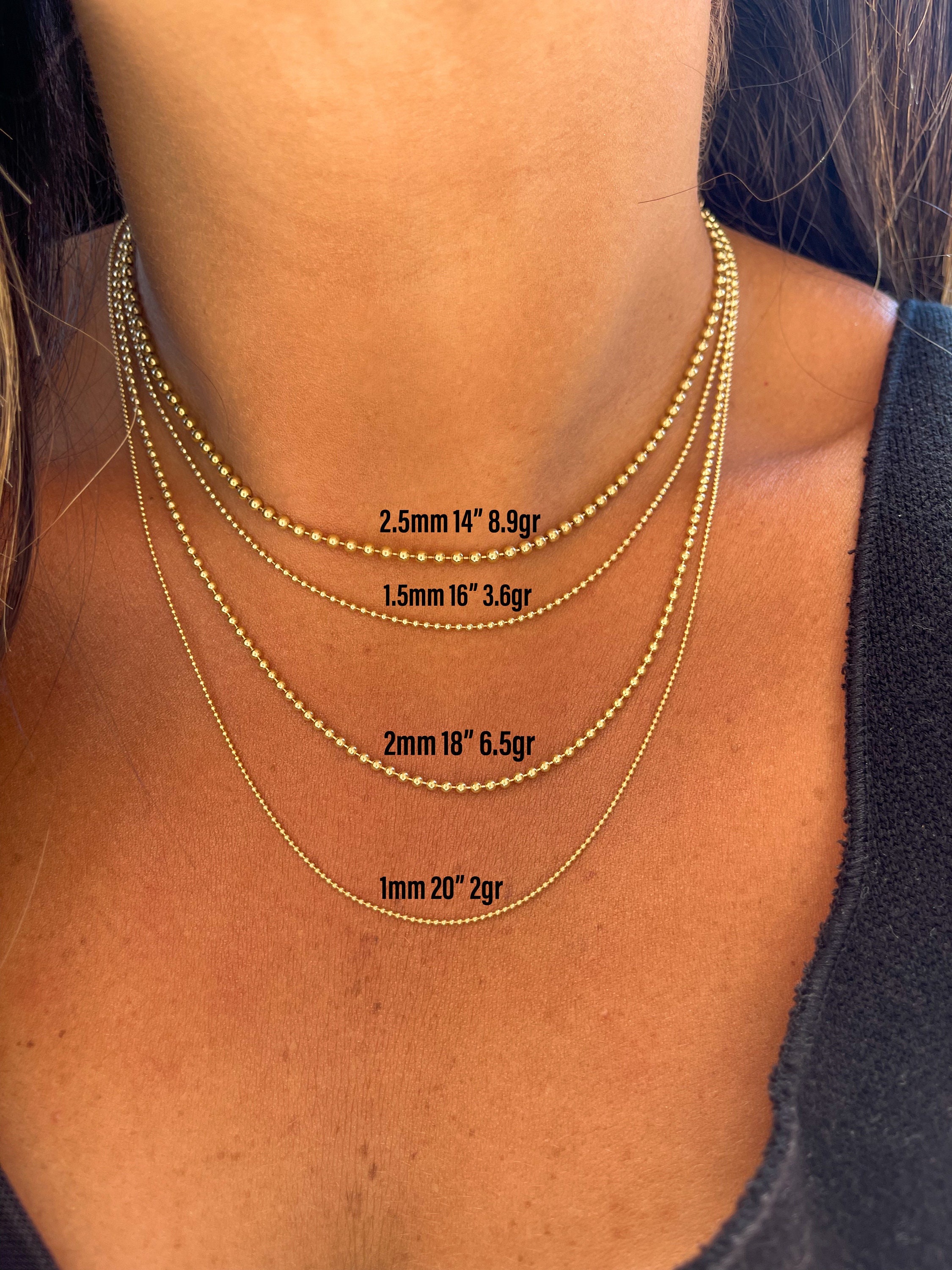 14K Solid Gold Ball Chain Ball Dainty Chain Gold Ball - Etsy