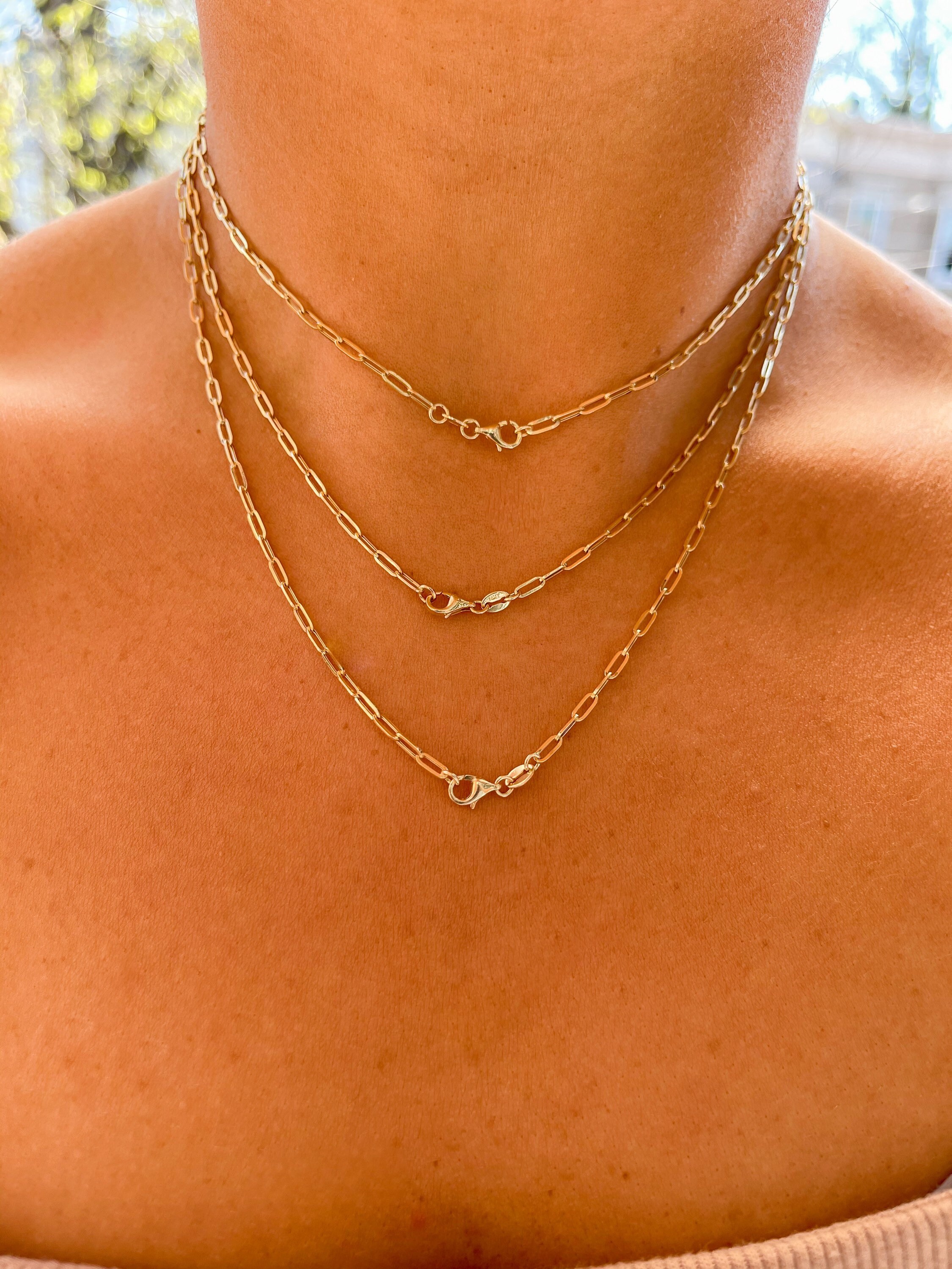 14K Gold Paperclip Chain Unisex Paperclip Chains 14K Gold - Etsy