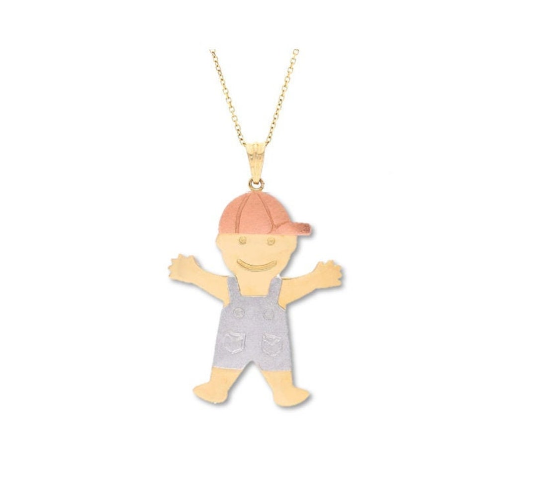 14K Pure Solid Gold Boy Pendant Charms. Little Boy Necklace. Baby Boy ...