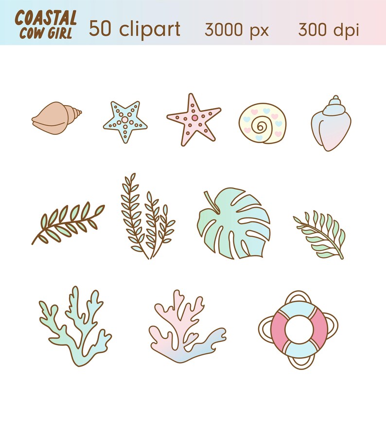 Coastal Cowgirl Clipart | 50 Cute Summer Western Beach Graphics|pastel ...