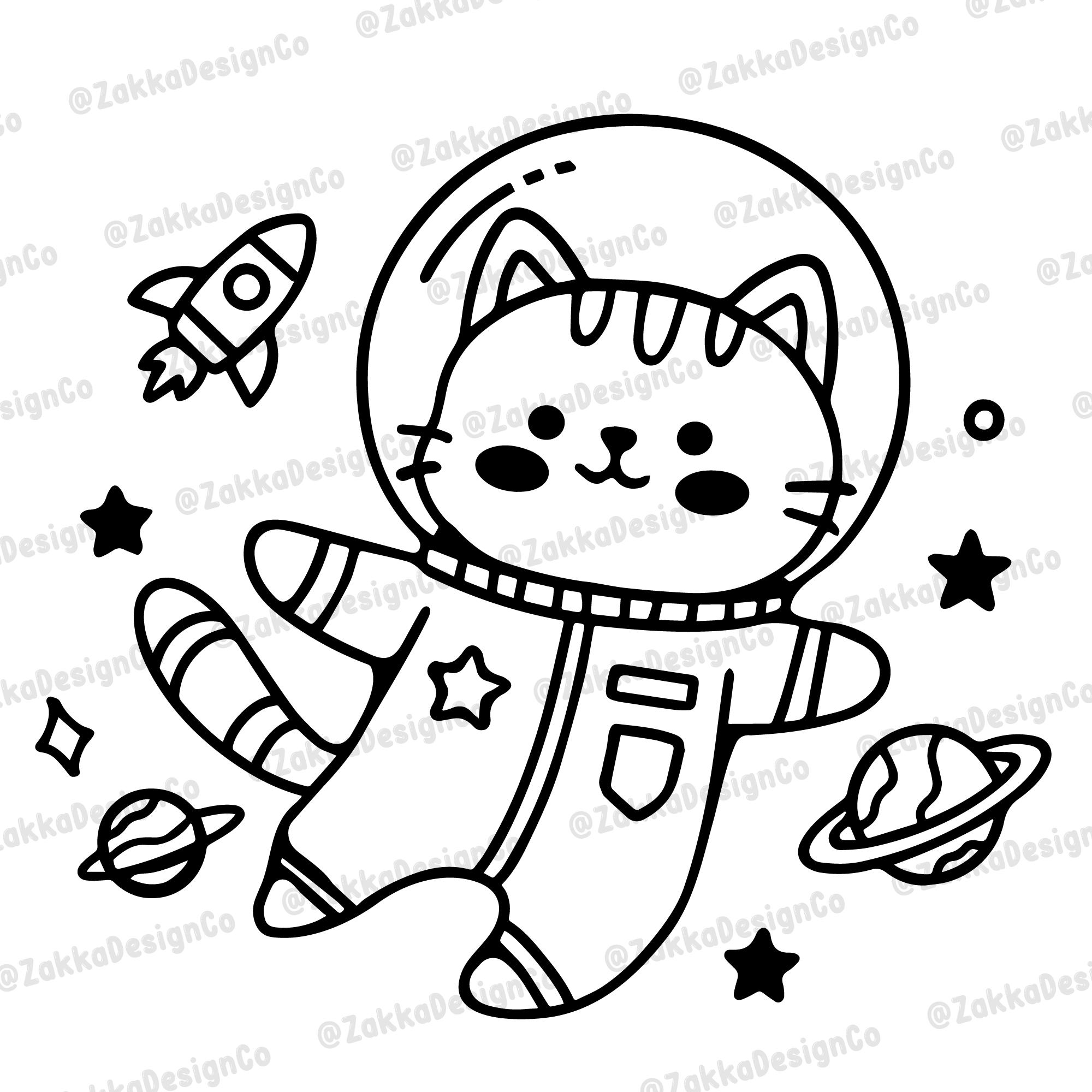 Astronaut Cat SVG | Cute Space Cat Clipart | Kawaii Cat in Spacesuit ...
