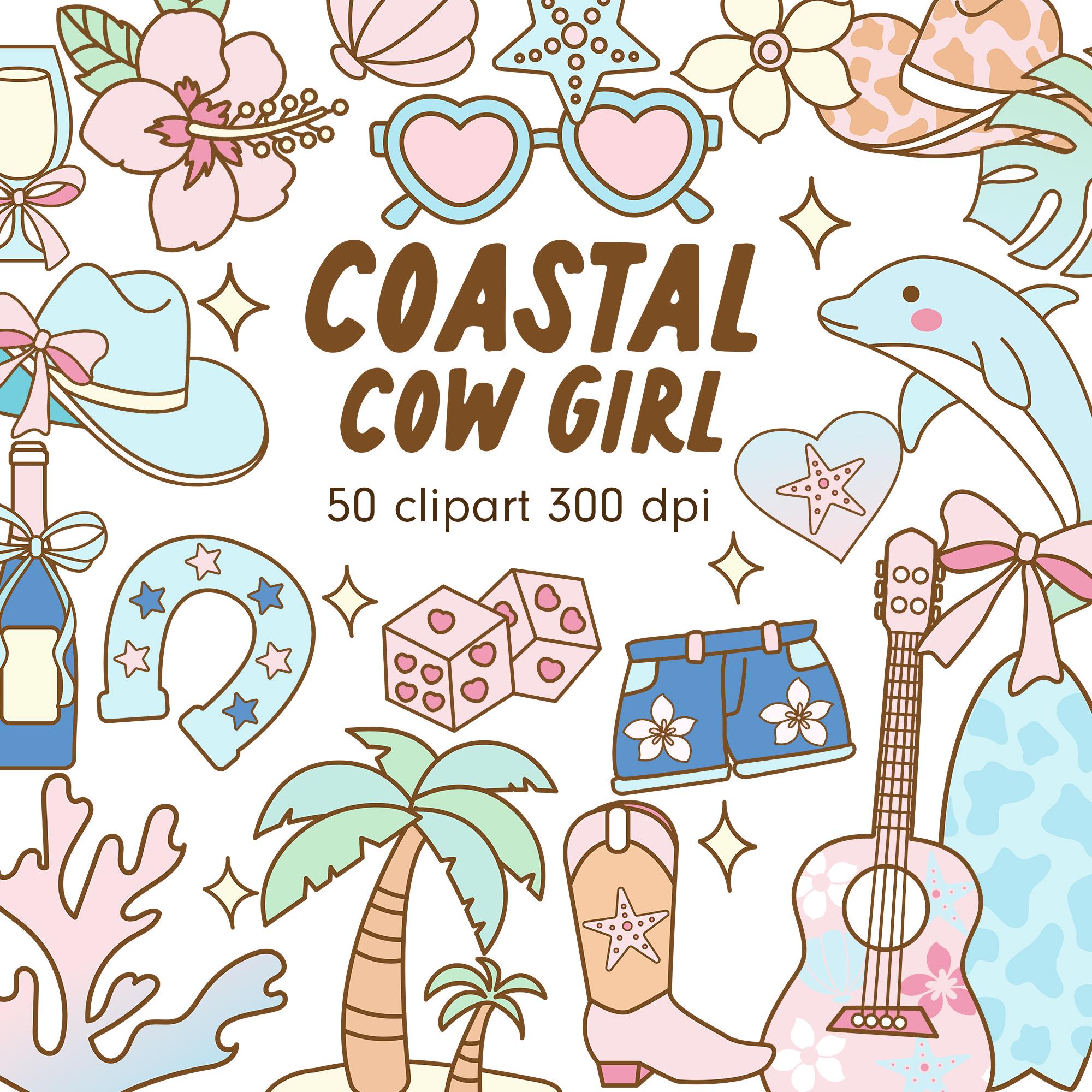 Coastal Cowgirl Clipart | 50 Cute Summer Western Beach Graphics|pastel ...