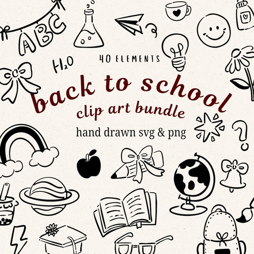 Back to School SVG PNG Bundle| Whimsical Hand Drawn School Doodles ...