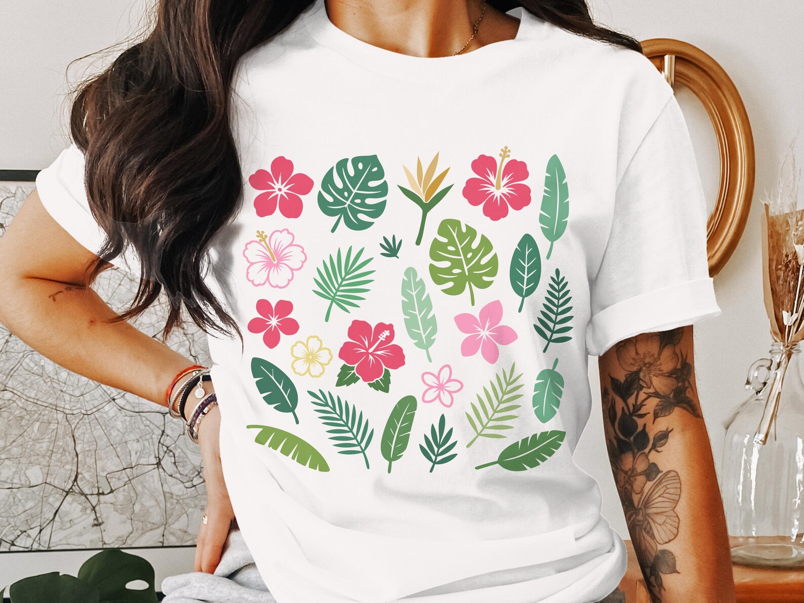 Tropical Flowers SVG, Hibiscus, Monstera Leaf , Floral Clipart, Palm ...