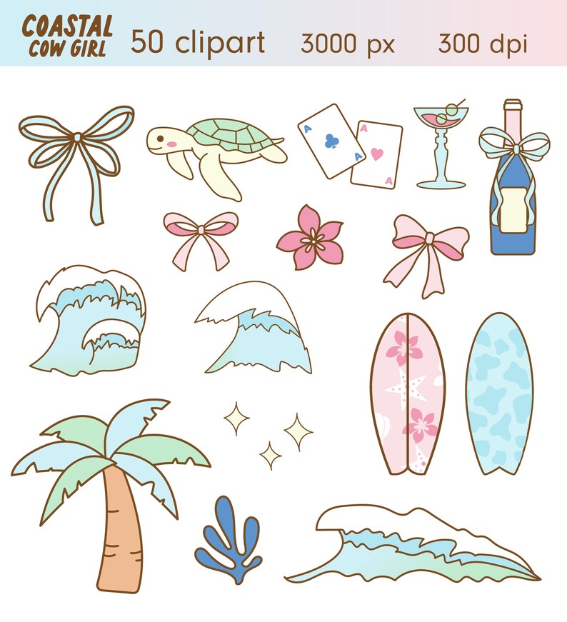 Coastal Cowgirl Clipart | 50 Cute Summer Western Beach Graphics|pastel ...