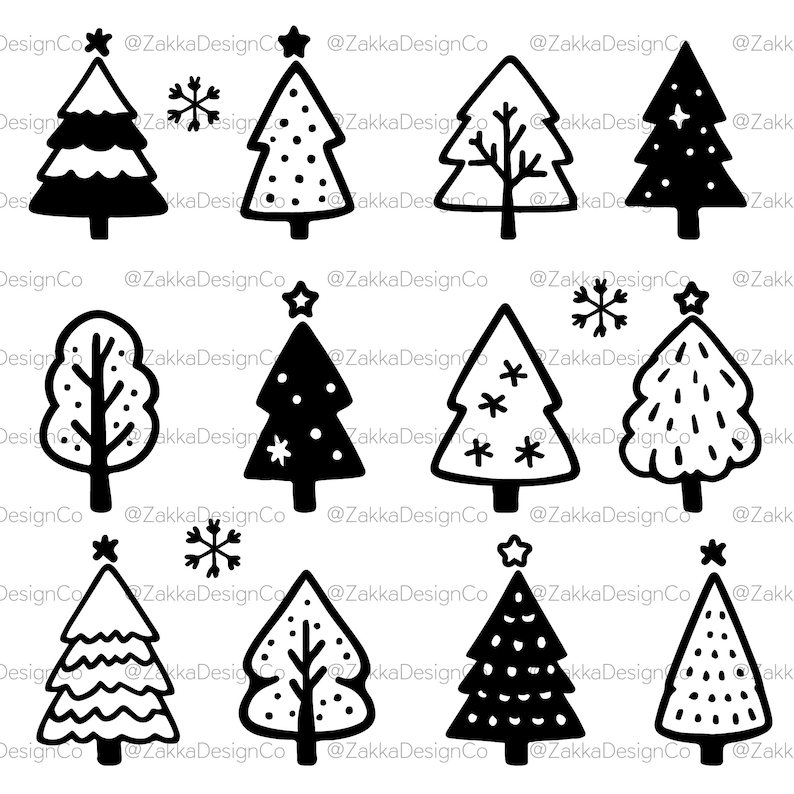 Christmas Trees Svg Winter Trees Svg Sublimation Design Doodle Cute ...