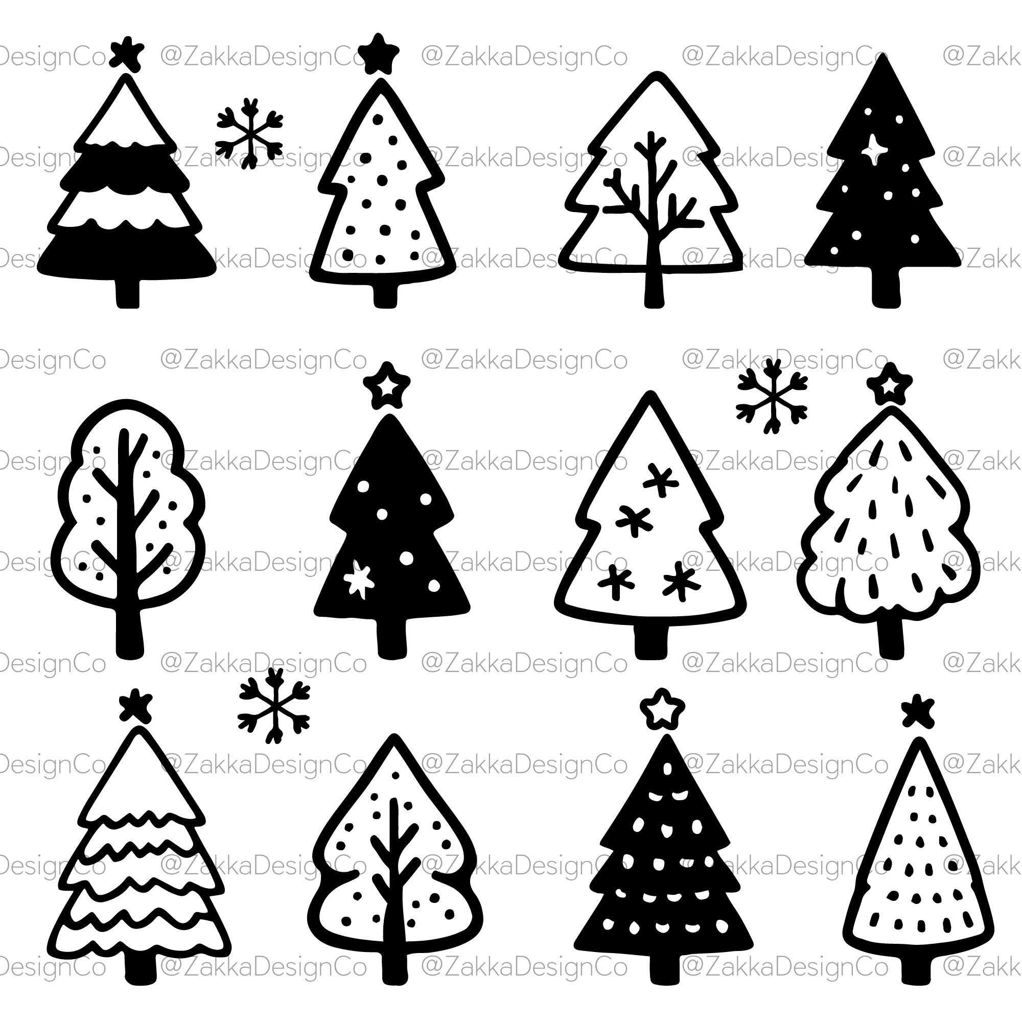 Christmas Trees Svg Winter Trees Svg Sublimation Design Doodle Cute ...