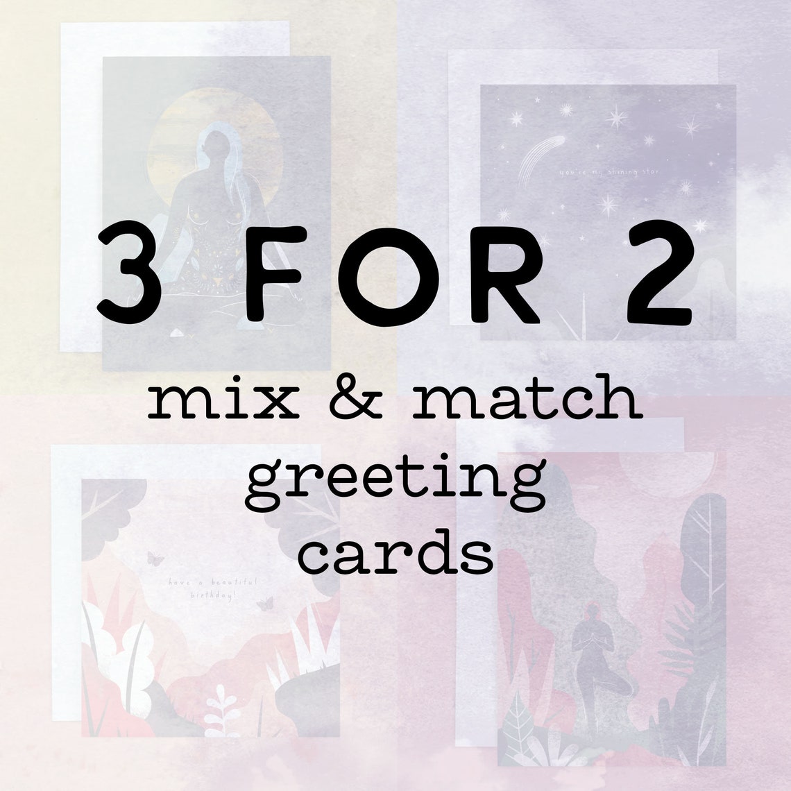 3 for 2 Greeting Cards, Pack of 3 Mix & Match, Illustration Bundle ...