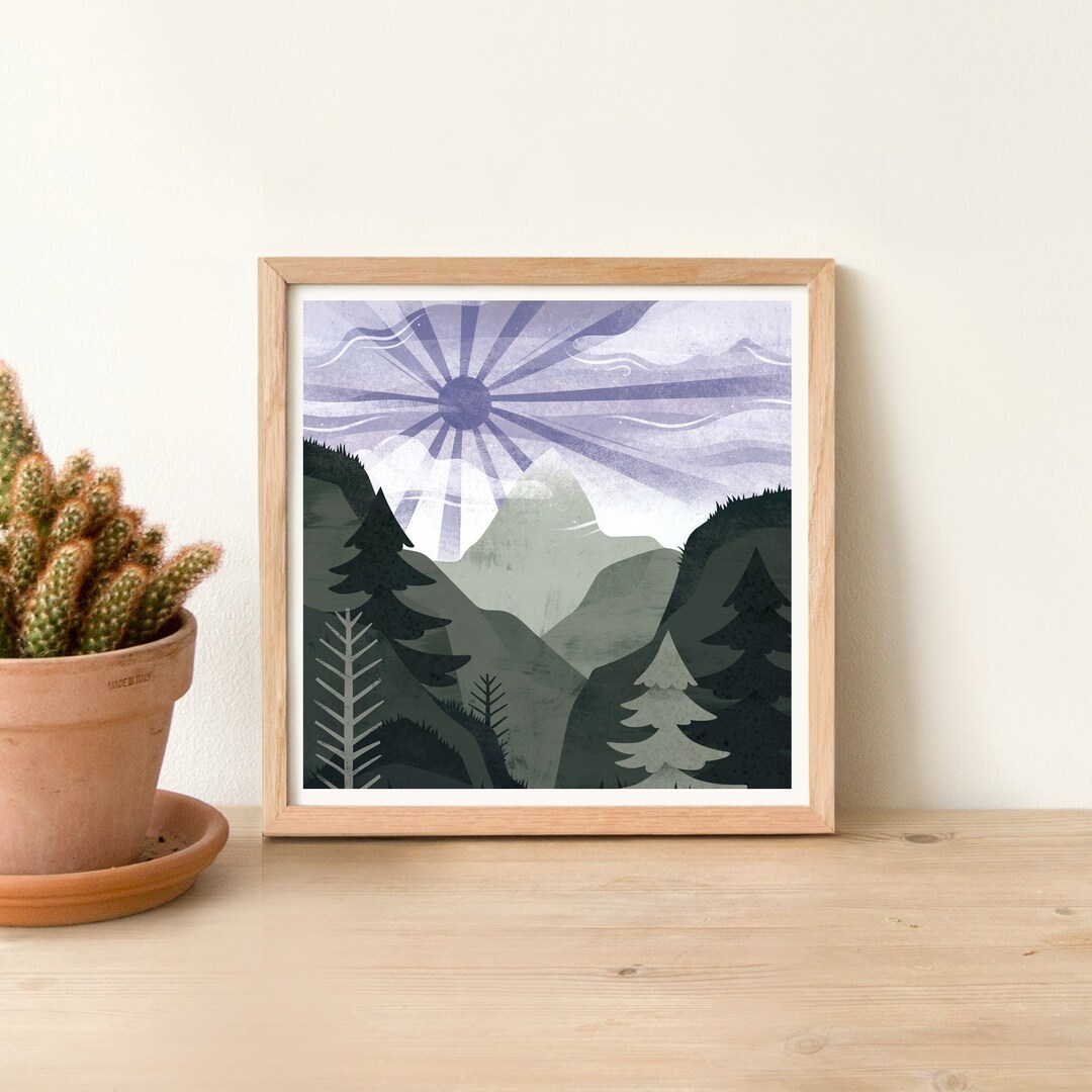 12 X 12 Inch Wall Art, Illustration Print, Mountains - Etsy