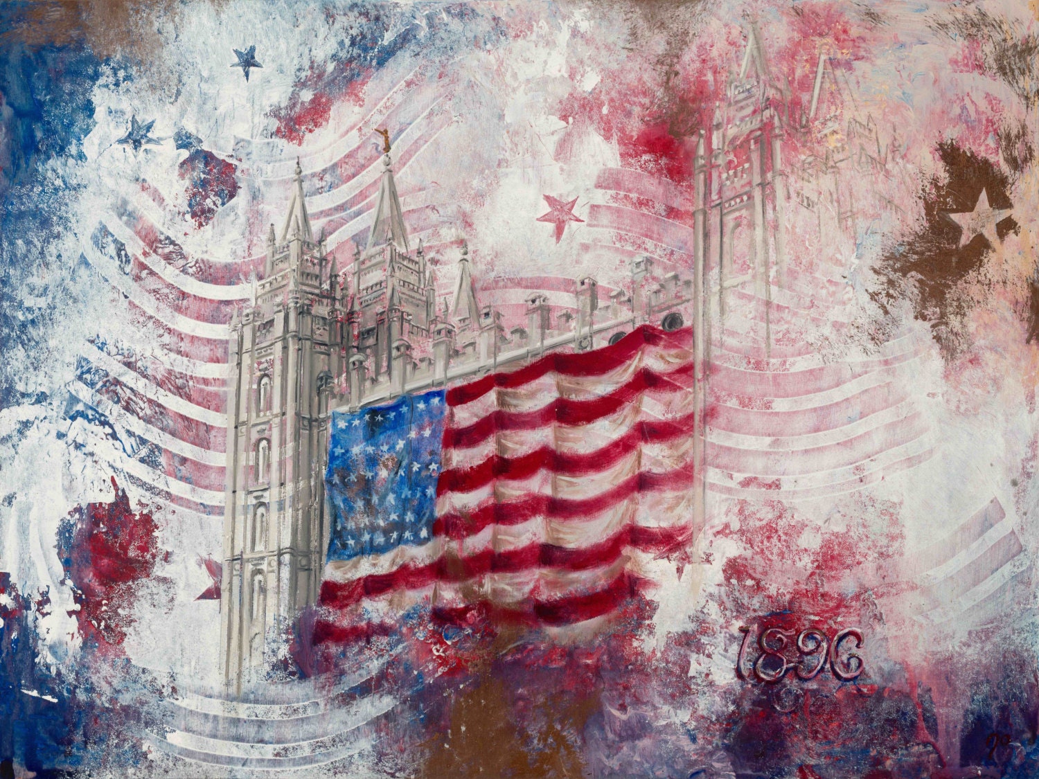 Low Shipping!salt Lake Temple With Flag 1896 LDS Mormon Temple Art ...