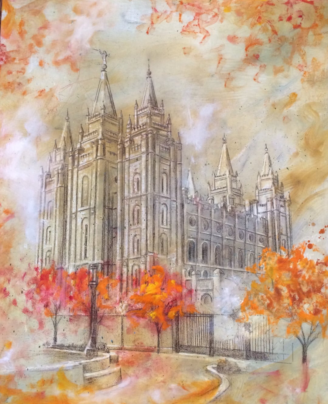 Low Shipping! Salt Lake Temple Autumn Leaves LDS Mormon Temple Art ...