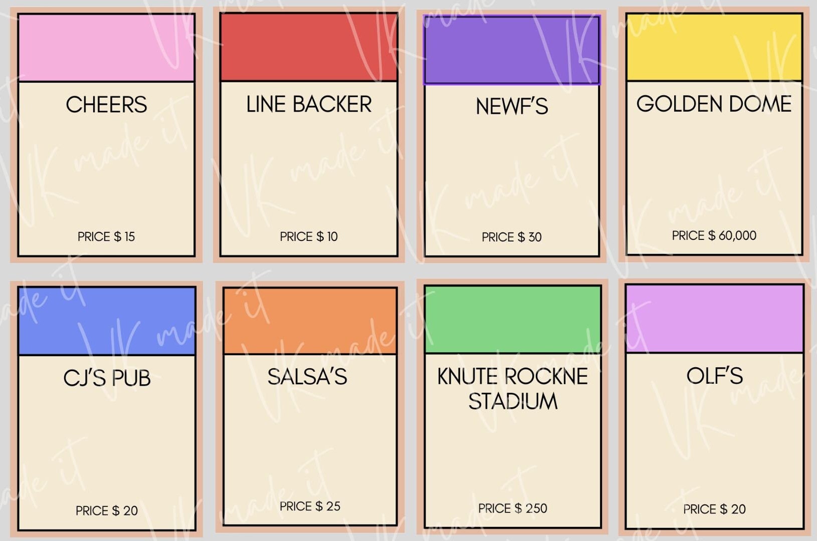 Monopoly University of Notre Dame Posters X8 Digital Download - Etsy