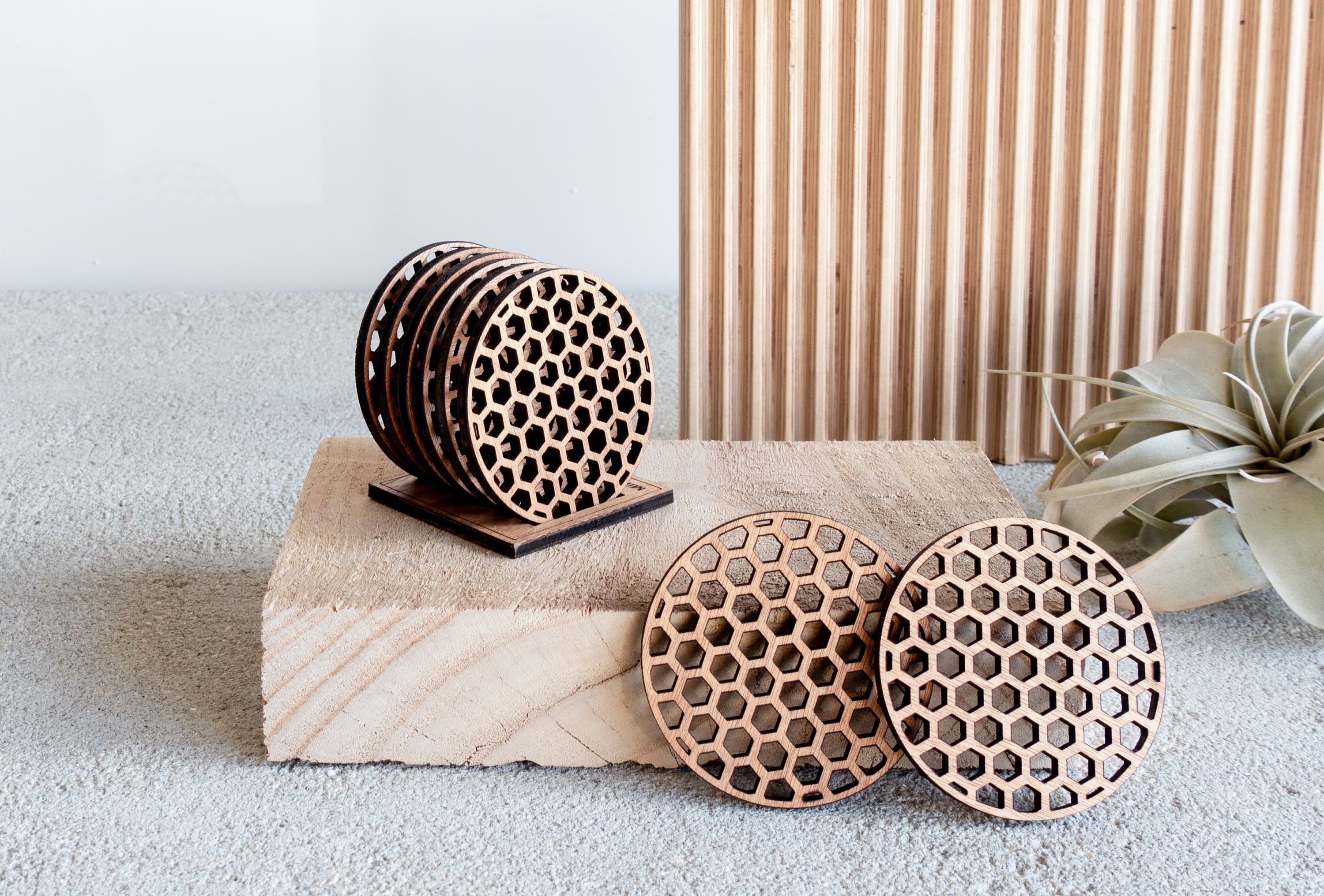 Set of 6 Geometric Coasters in Wood HEX | Etsy