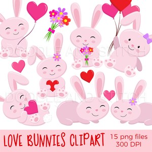 Love Bunny Clipart, Valentines Day Bunnies, Cute Bunny Clip Art, Pink ...