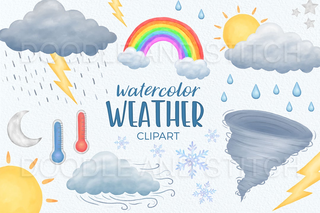 Watercolor Weather Clipart Watercolor Clouds Weather Icons - Etsy