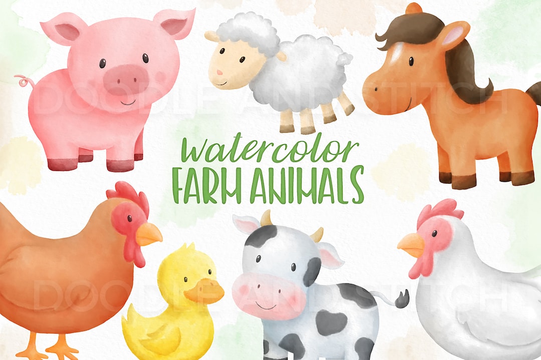 Watercolor Farm Animals Clipart, Cute Watercolour Farm Animal ...