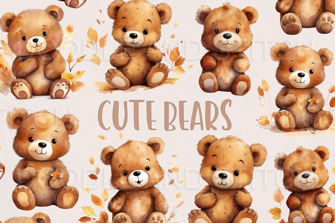 Watercolor Bear Clipart Illustrations, Cute Teddy Bear Clip Art Designs ...