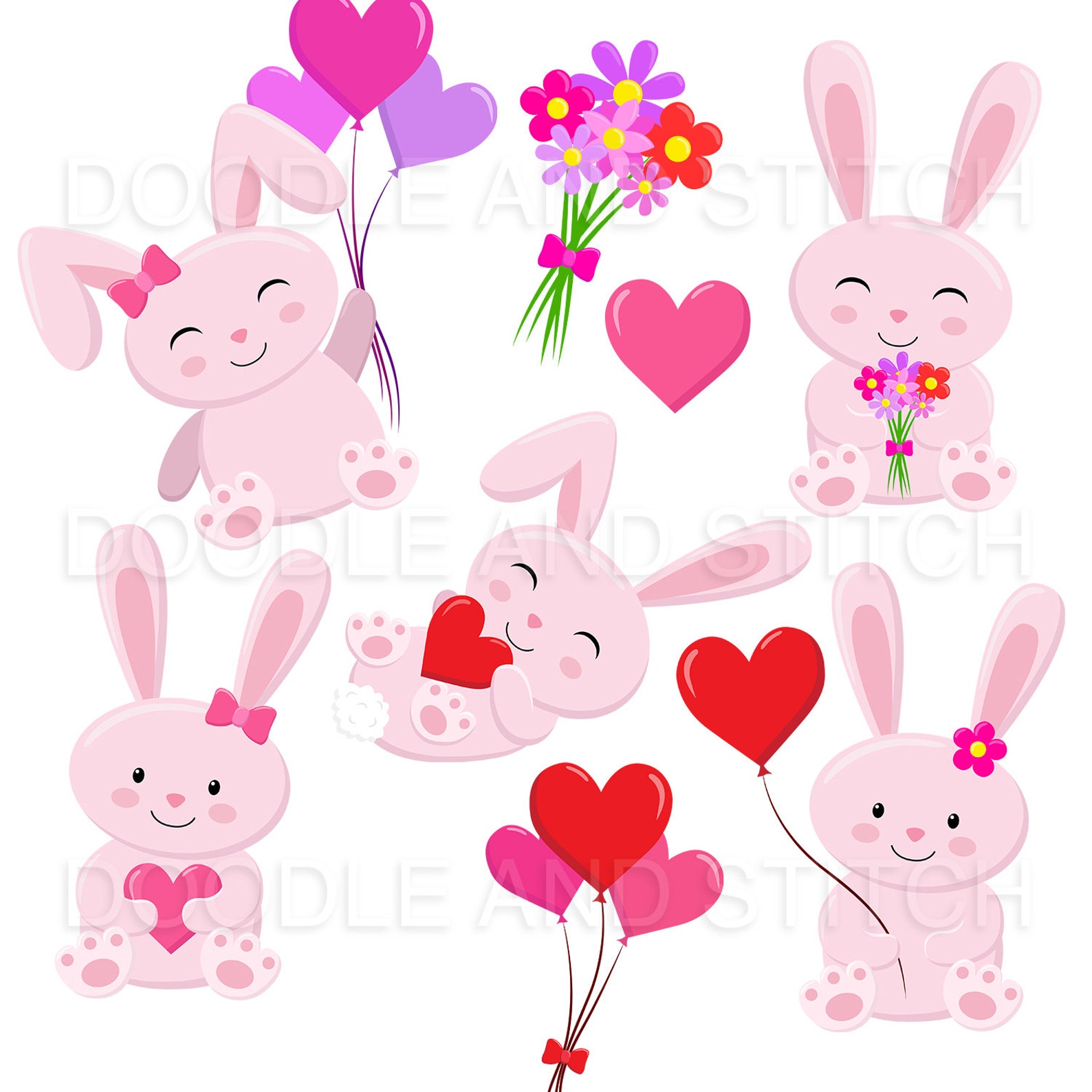 Love Bunny Clipart Valentines Day Bunnies Cute Bunny Clip - Etsy