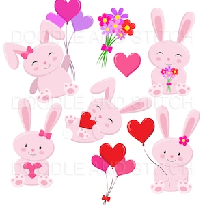 Love Bunny Clipart, Valentines Day Bunnies, Cute Bunny Clip Art, Pink ...