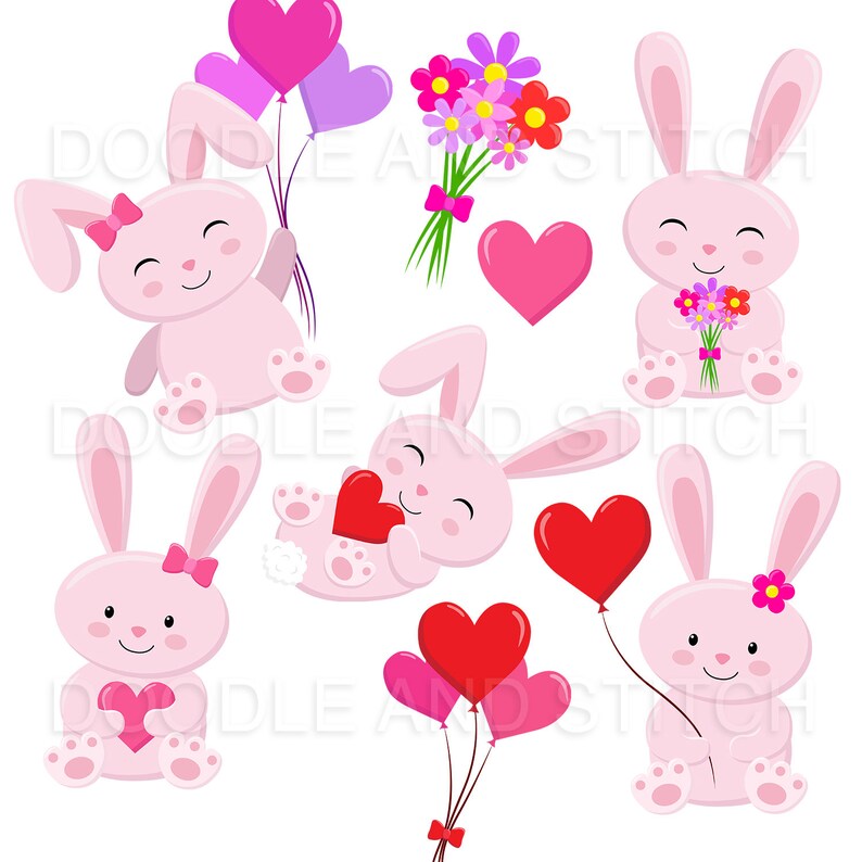 Love Bunny Clipart Valentines Day Bunnies Cute Bunny Clip - Etsy