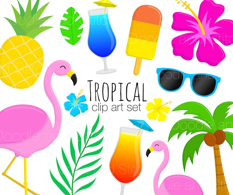 Tropical Clipart Pictures Summer Clip Art Set Flamingo | Etsy