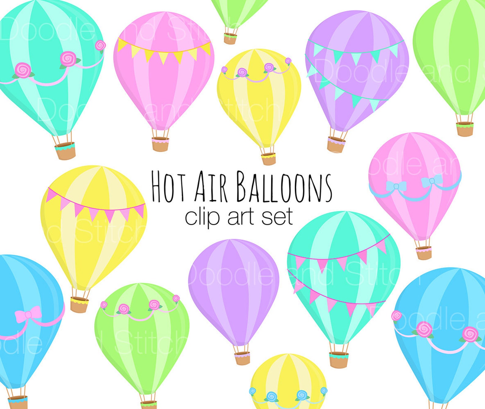 Hot Air Balloon Clipart Designs Pretty Balloon Clip Art Cute | Etsy