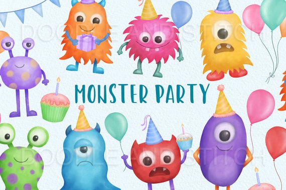 Monster Party Clipart Set Birthday Monsters Watercolor Clip - Etsy UK