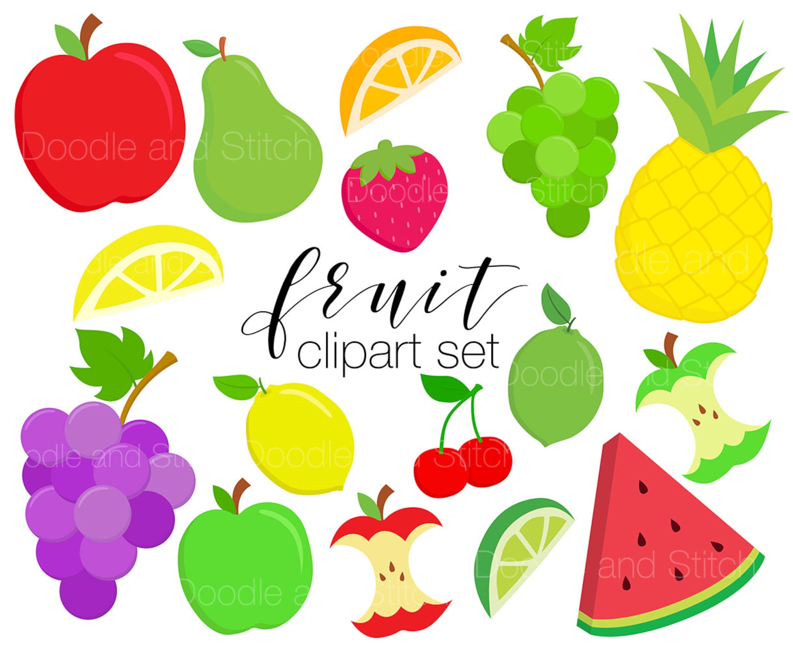 Fruit Clipart Designs Colourful Fruity Clip Art Pictures - Etsy