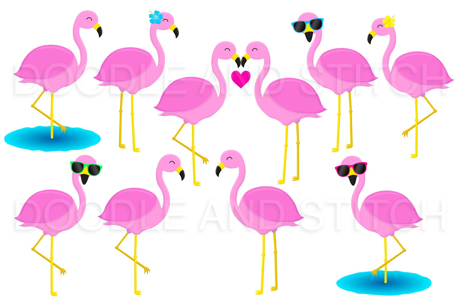 Flamingo Clip Art Set Funky Flamingo Clipart Illustrations - Etsy