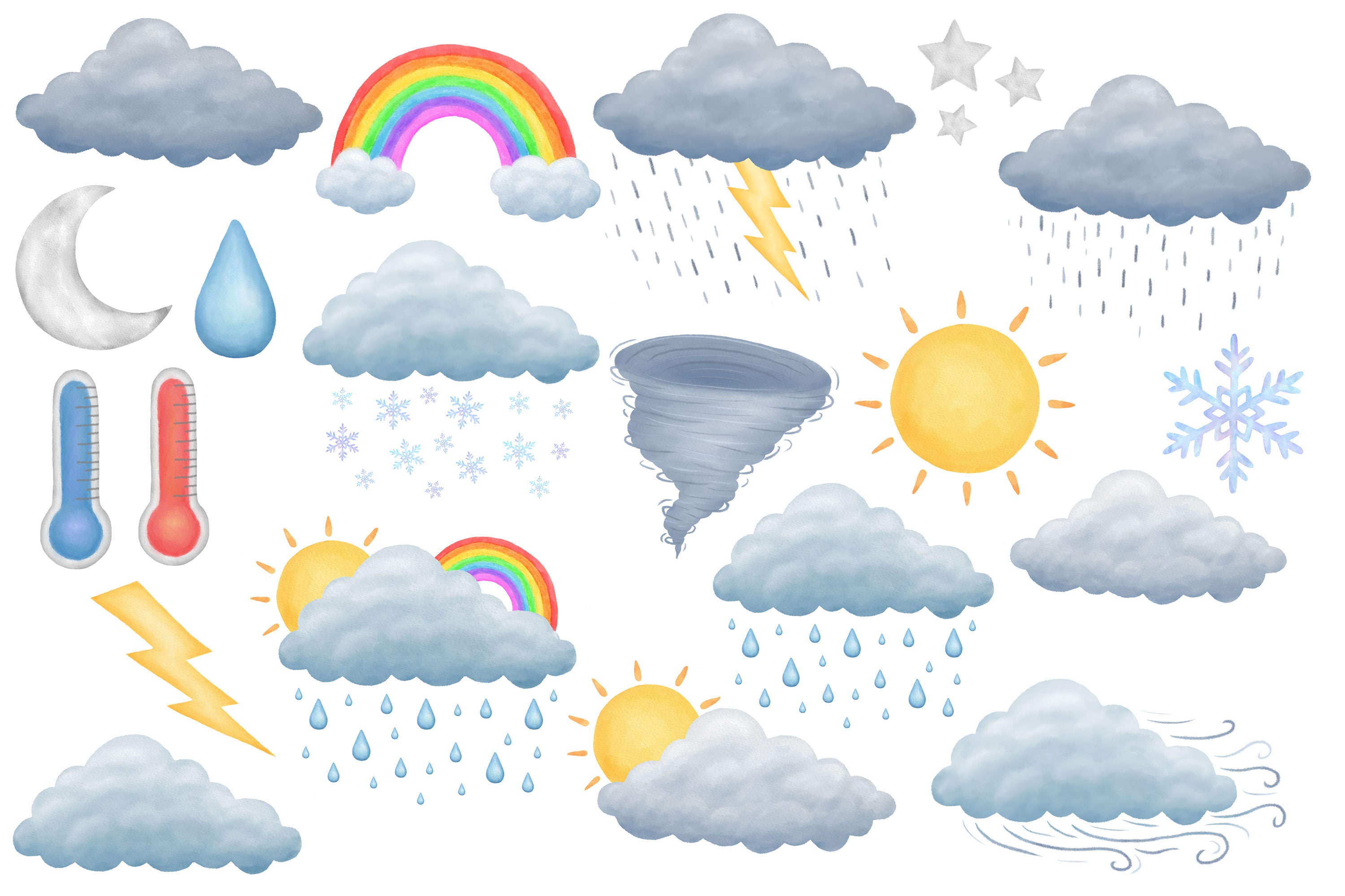 Watercolor Weather Clipart Watercolor Clouds Weather Icons - Etsy UK