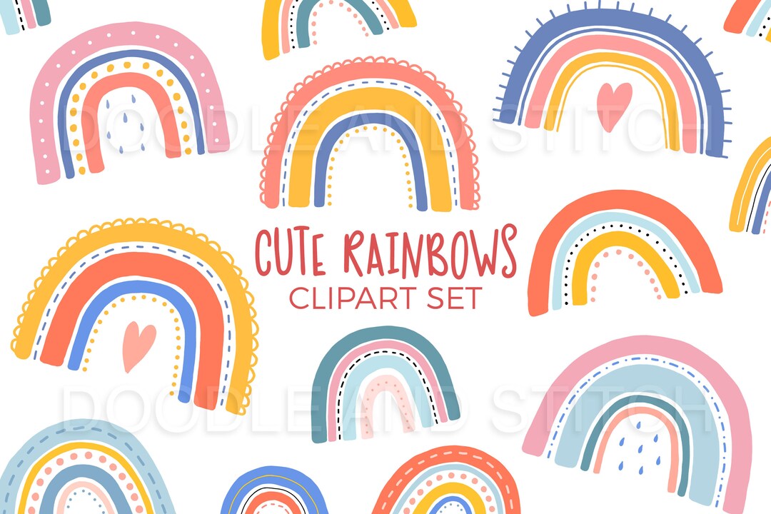Rainbow Clipart Set, Cute Rainbow Illustrations, Scandi Rainbow Designs ...
