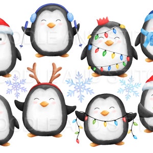 Christmas Penguin Clipart, Cute Watercolor Penguin Illustrations ...