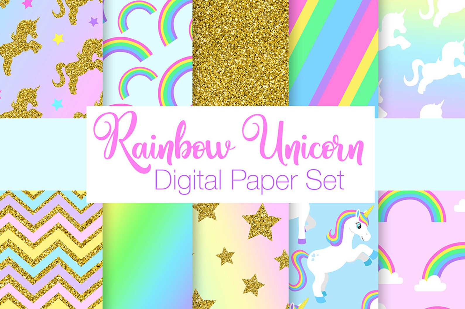 Rainbow Unicorn Digital Paper Set Cut Unicorn Scrapbook | Etsy