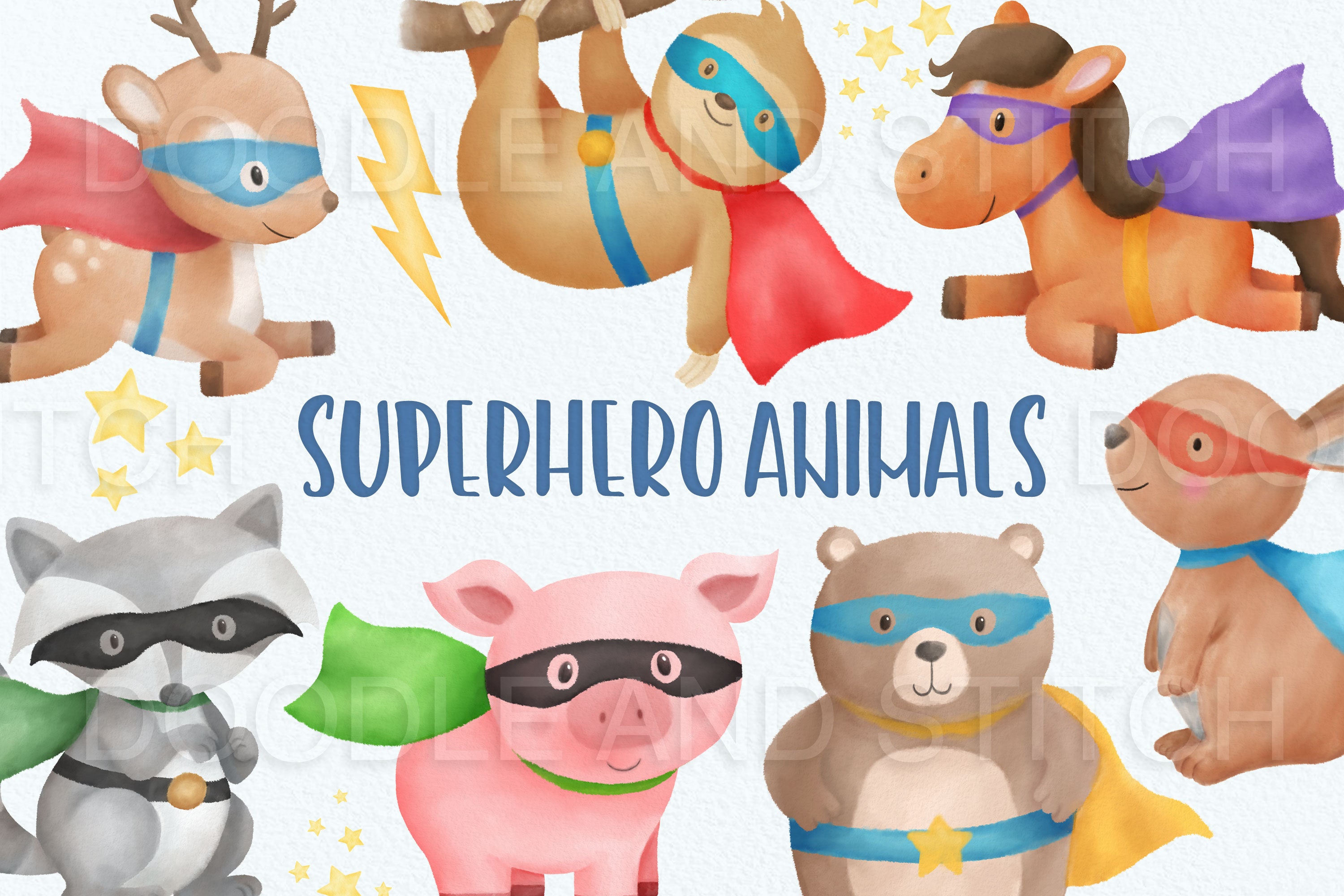 Superhero Animals Clipart Cute Watercolor Superhero Clip Art | Etsy