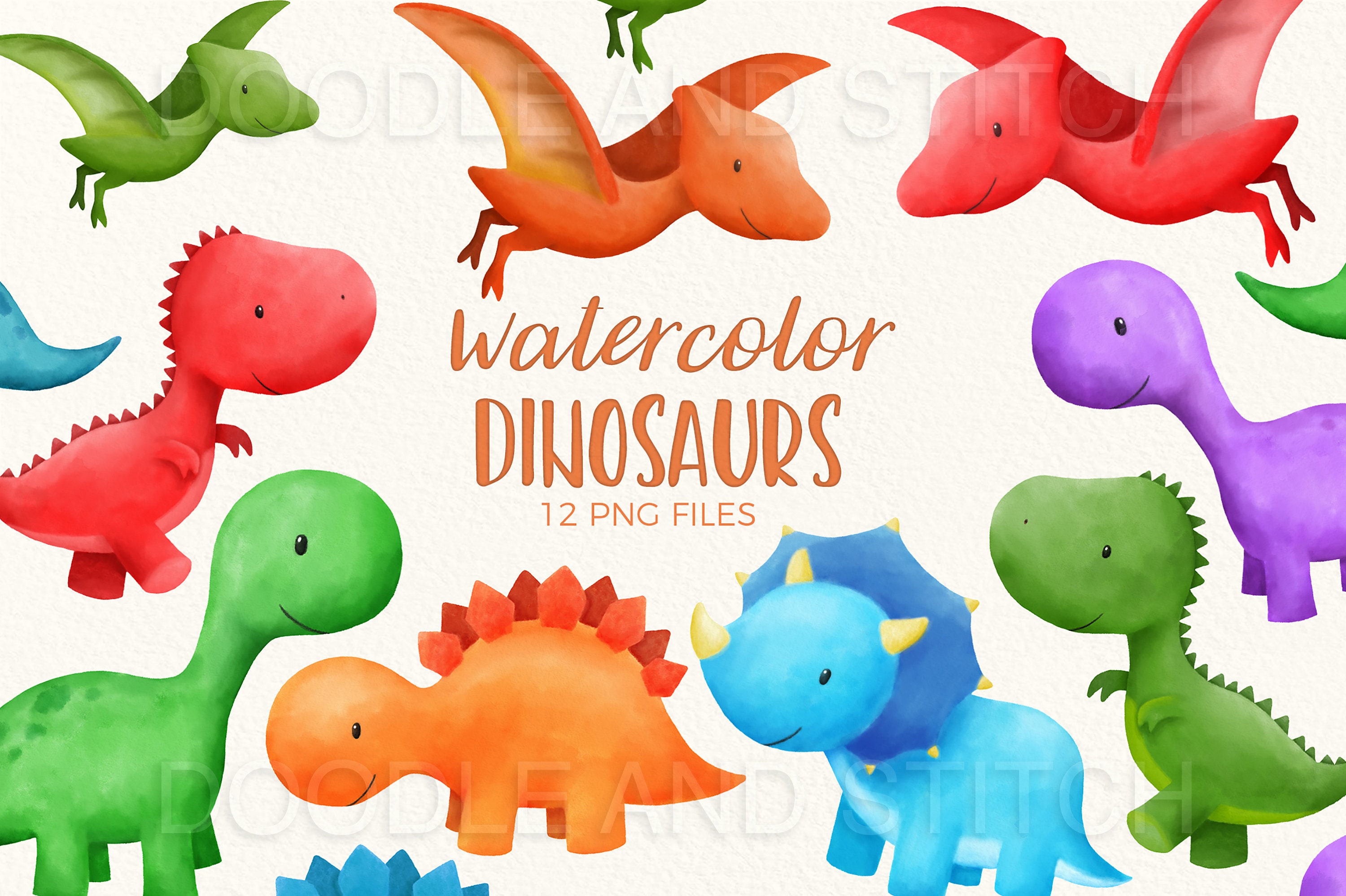 Watercolor Dinosaur Illustrations Cute Watercolour Dinosaur - Etsy