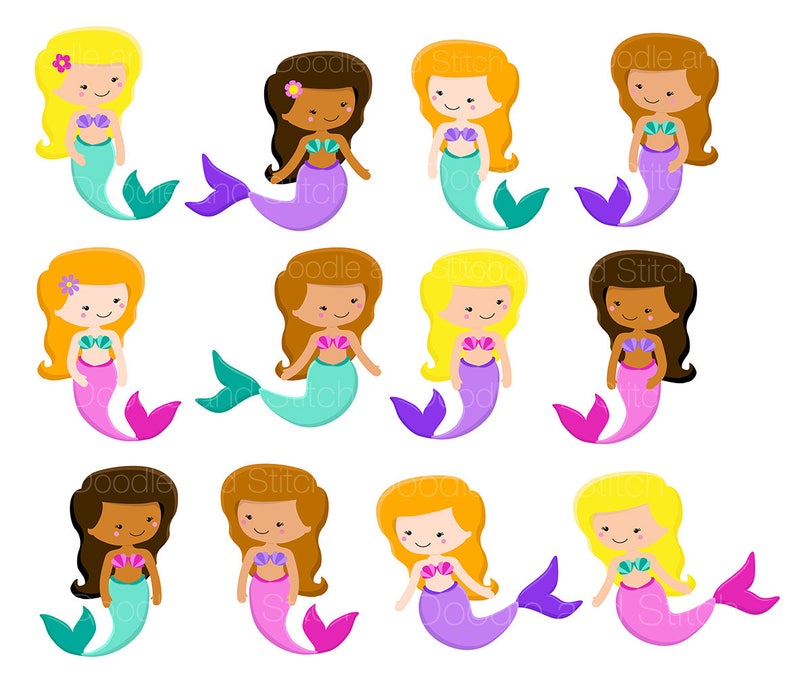 Mermaid Clipart Cute Mermaids Clip Art Pictures Pretty - Etsy