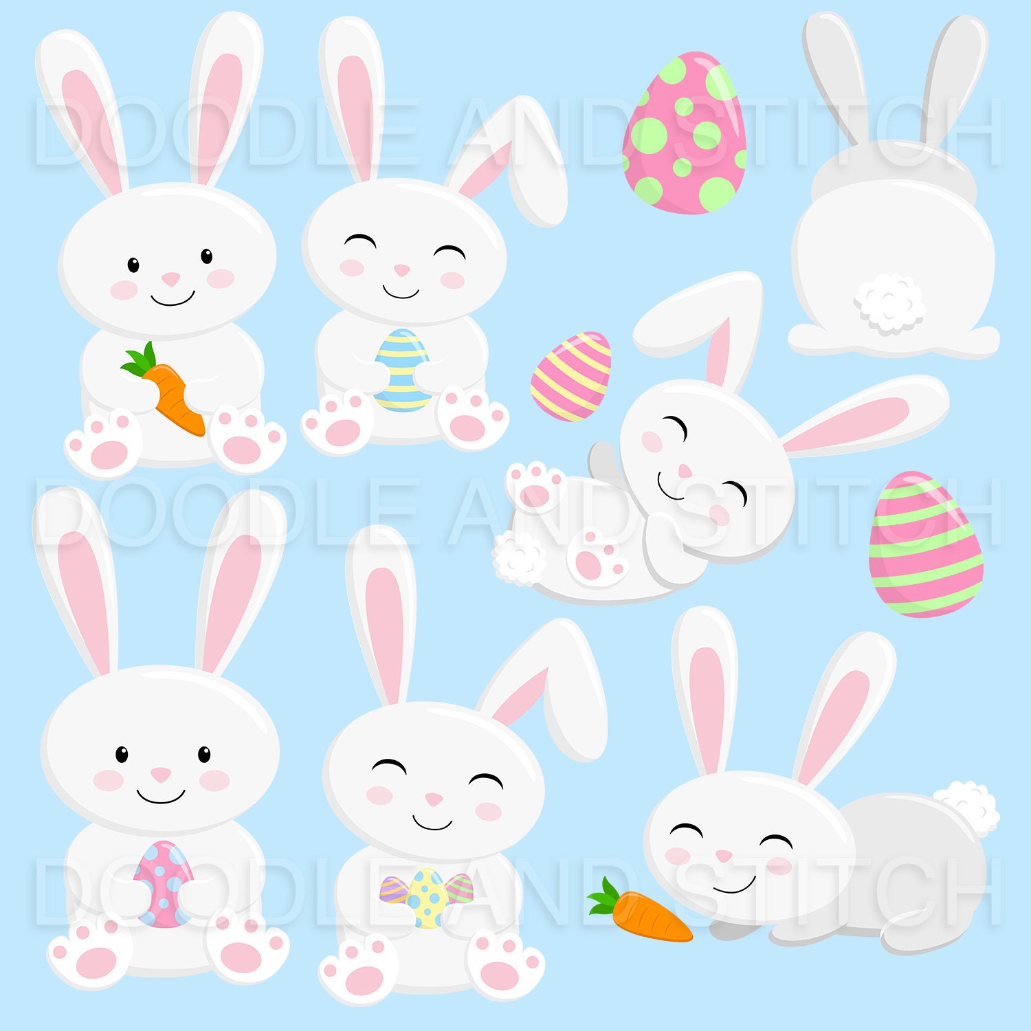 Easter Bunny Clipart Illustrations Cute Easter Bunnies - Etsy