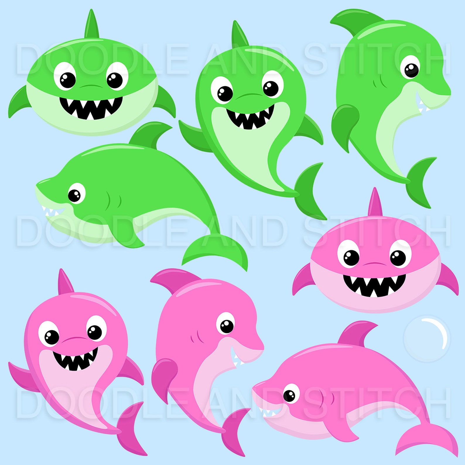 Shark Family Clipart Set Baby Shark Clipart Designs Shark | Etsy