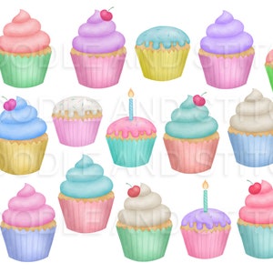 Cupcake Clipart Set, Cute Watercolor Cupcake Clip Art Illustrations ...
