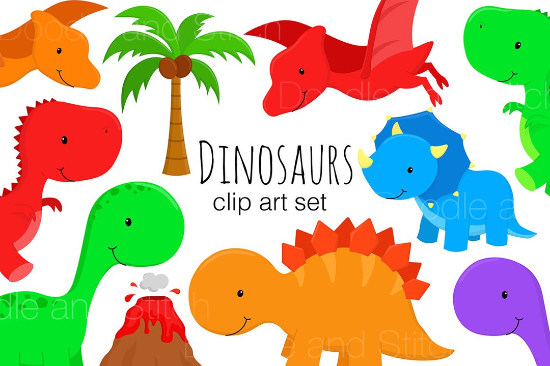 Dinosaur Clipart Set, Cute Dinosaur Illustrations, T-rex Clip Art ...