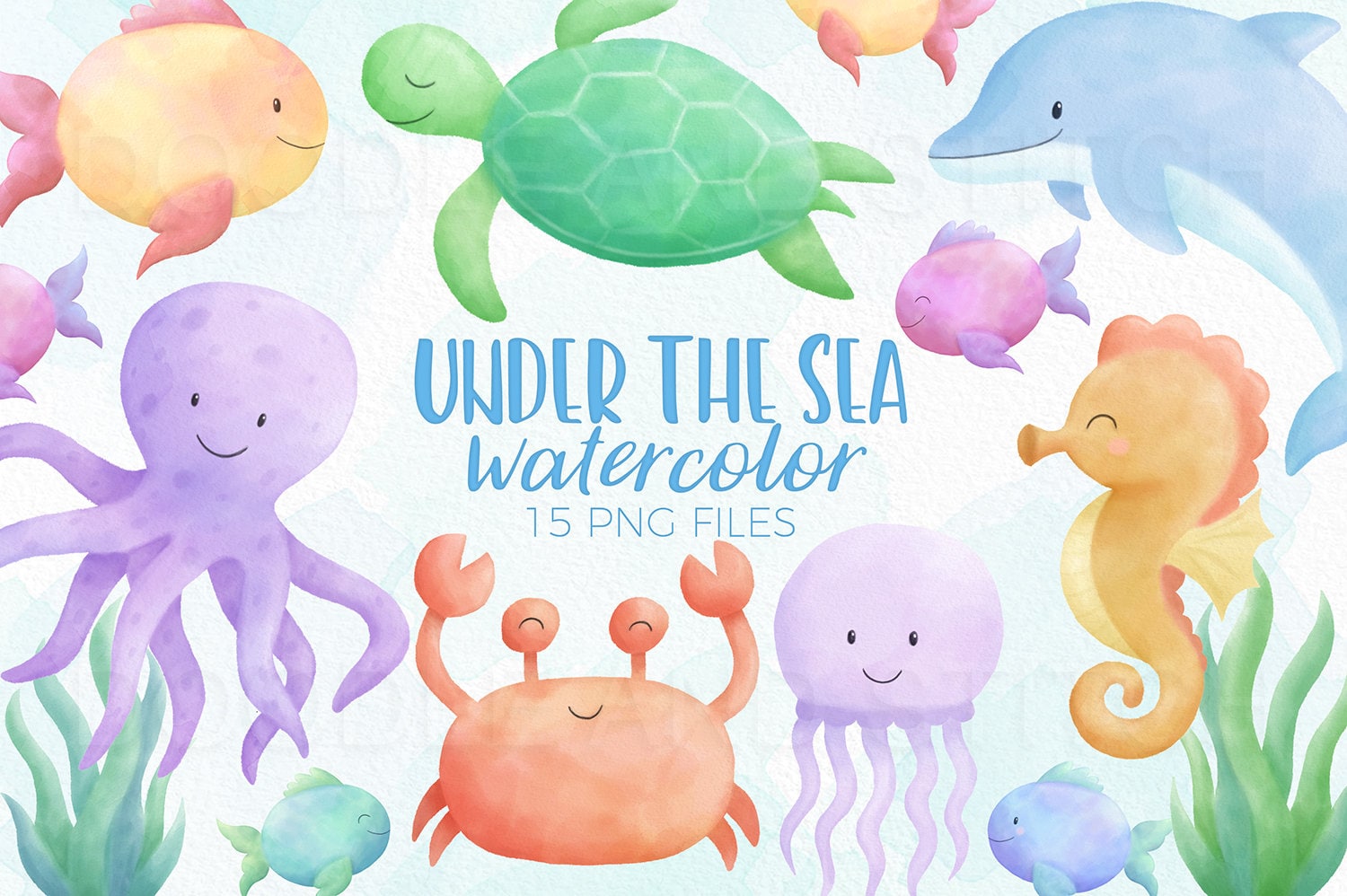 Under the Sea Watercolor Clipart Sealife Watercolour | Etsy Australia