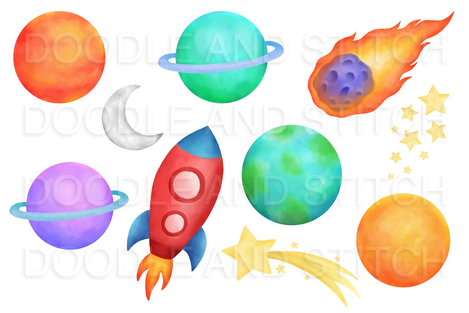 Space Clipart Set Watercolor Space Illustrations Watercolor | Etsy