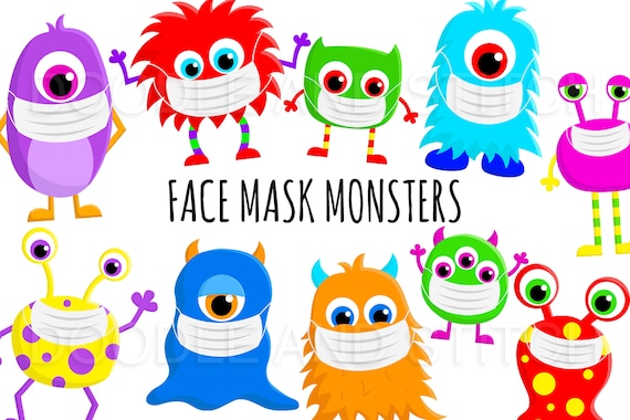 Monsters Wearing Face Masks Cute Monster Clipart Face Mask | Etsy