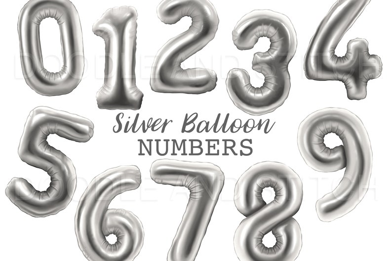 Silver Balloon Numbers Clipart Metallic Birthday Balloon - Etsy
